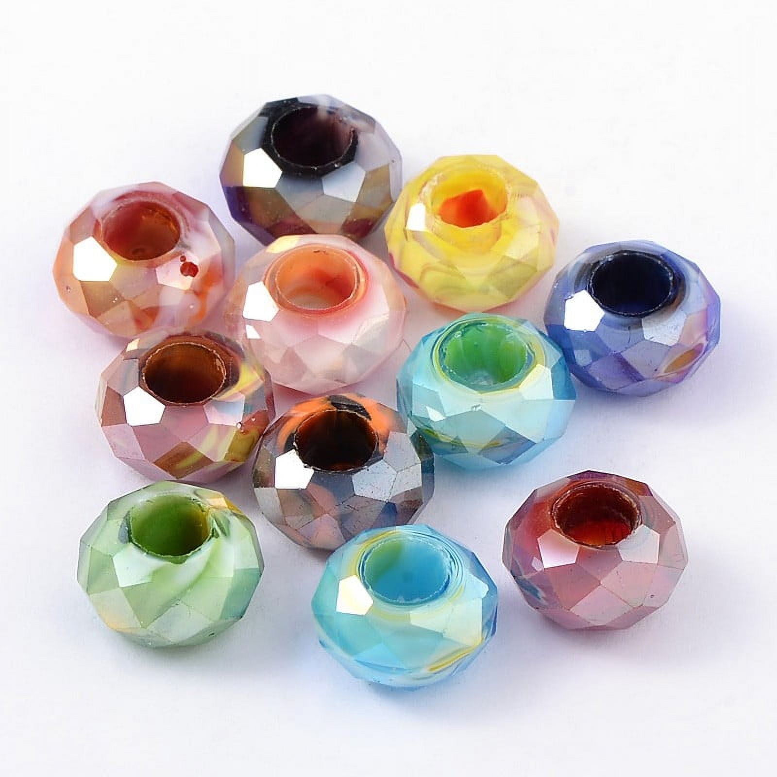 100pc Glass European Beads Large Hole Beads No Metal Core Faceted ...