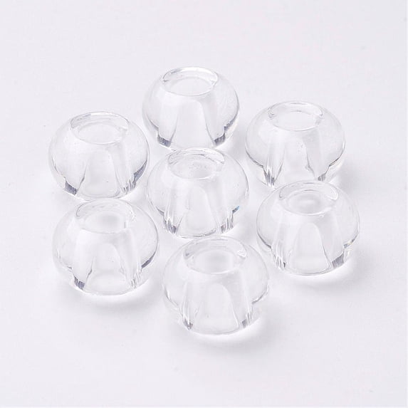 100pc Glass European Beads Large Hole Beads Rondelle Clear 15x10mm Hole ...