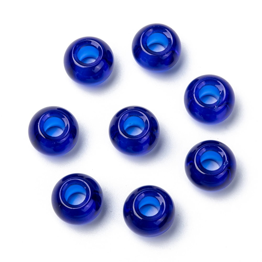 100pc Glass European Beads Large Hole Beads Rondelle Royal Blue 15x10mm ...