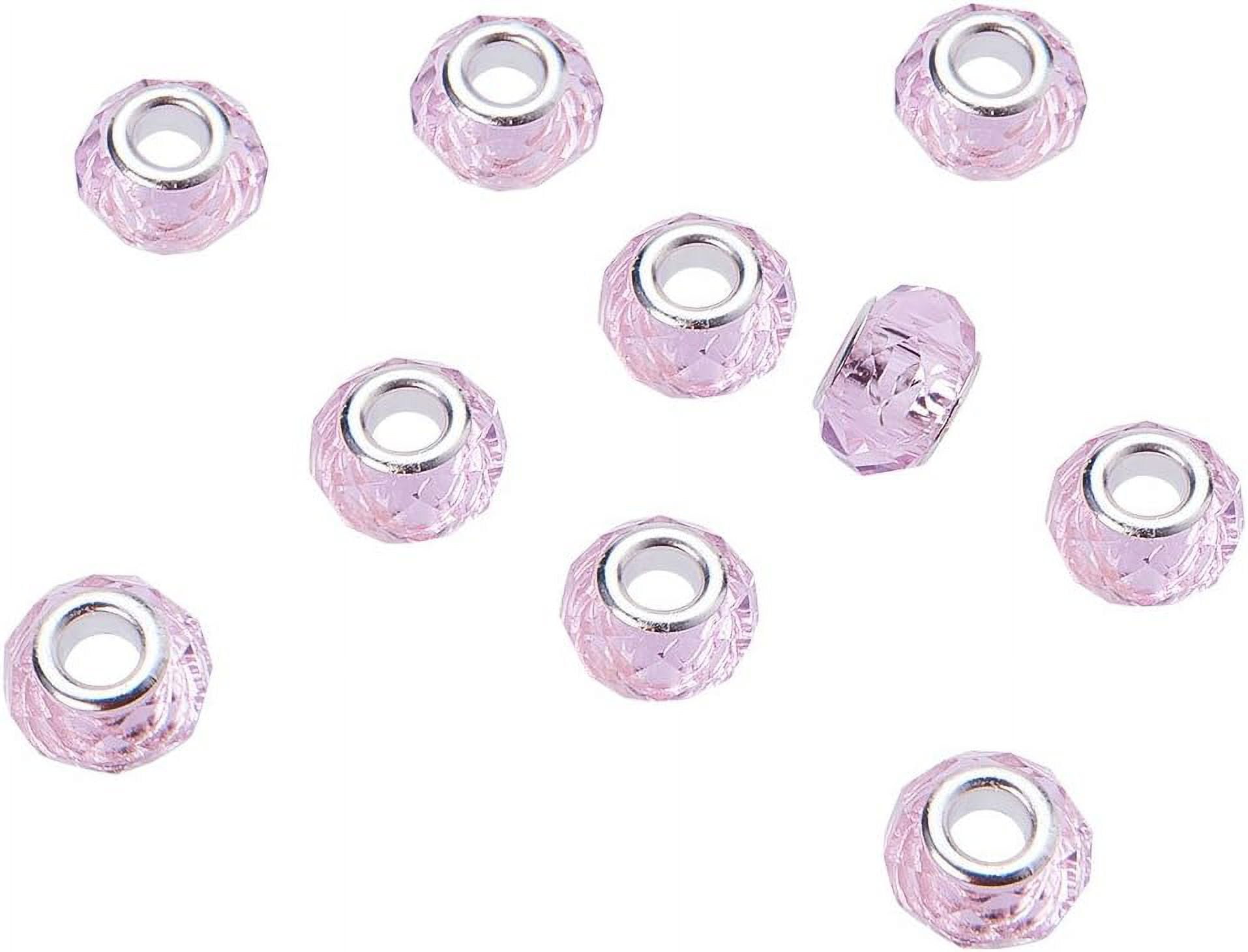100pc Handmade Glass European Beads Large Hole Beads Silver Color Brass ...