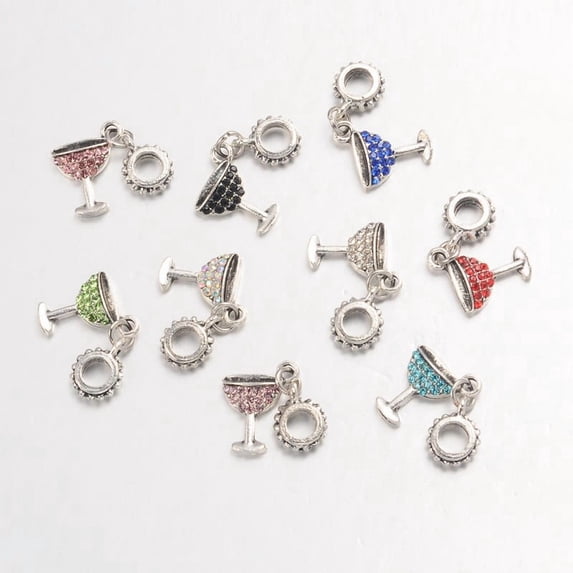 100pc Large Hole Alloy Glass Rhinestone European Dangle Charms Cocktail ...