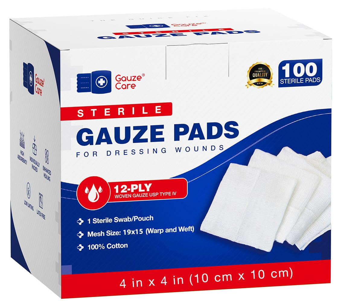 100pc Large Sterile Gauze Pads 4x4 Sterile for Wounds Bulk - 12ply ...