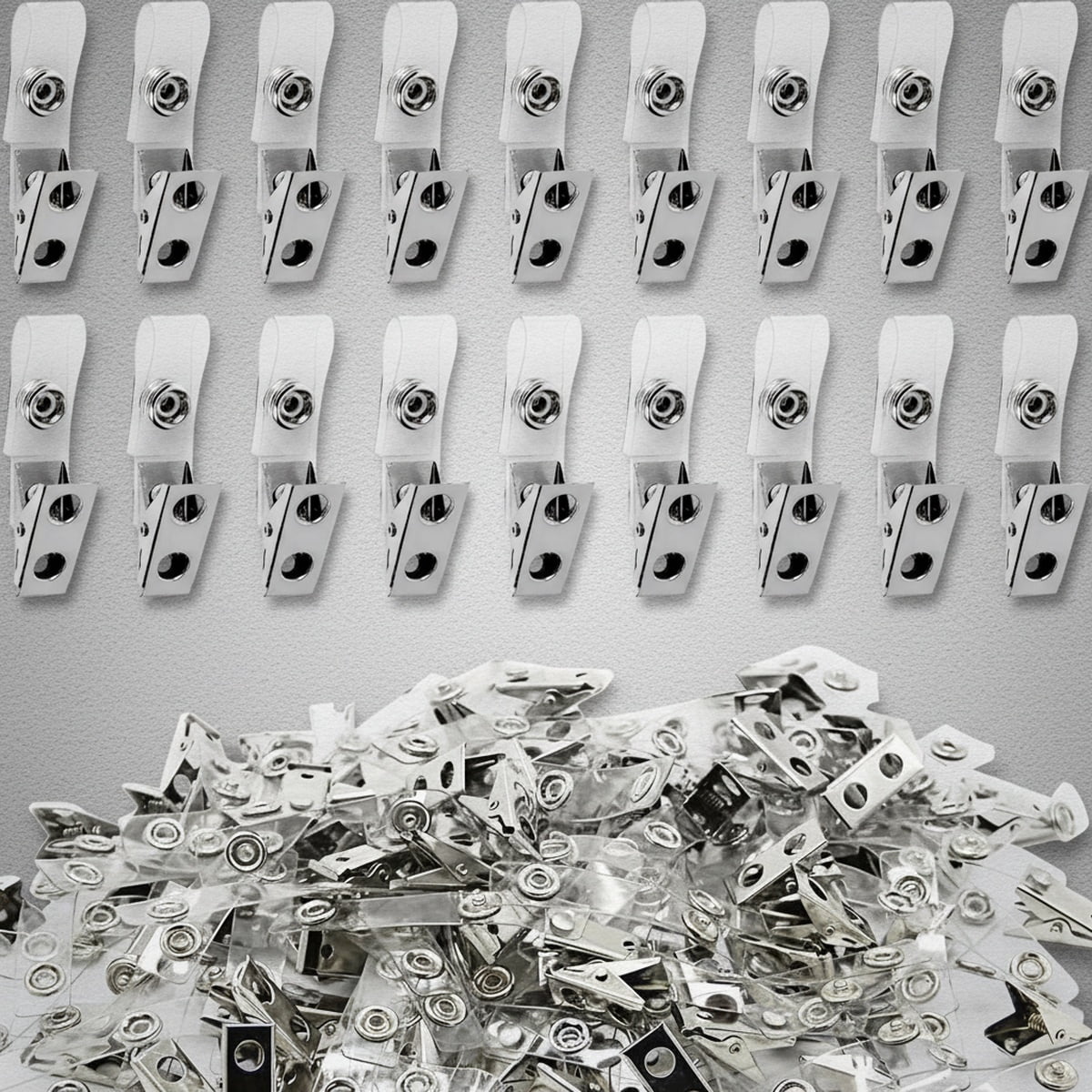 100pc Metal Badge Clips with Strap Clear ID Strap Clip Adapter ...