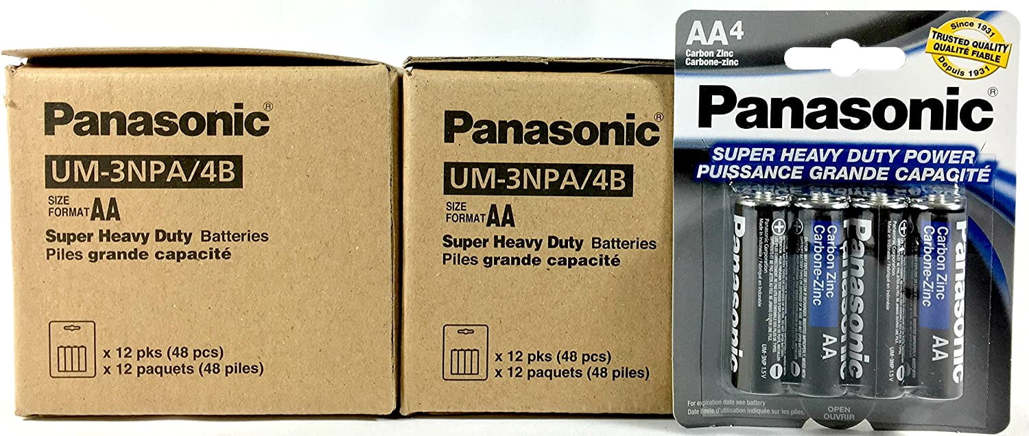 Panasonic 100pc AA Batteries, Super Heavy Duty Power, Carbon Zinc, 1.5v ...