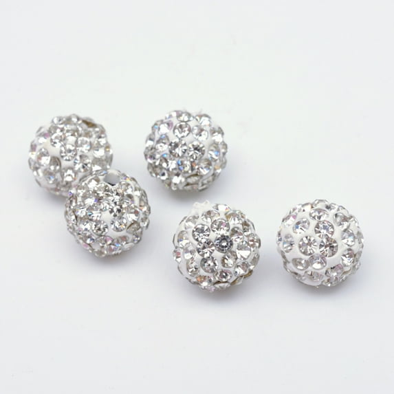 100pc Polymer Clay Pave Rhinestone Beads Disco Ball Beads White PP15(2. ...