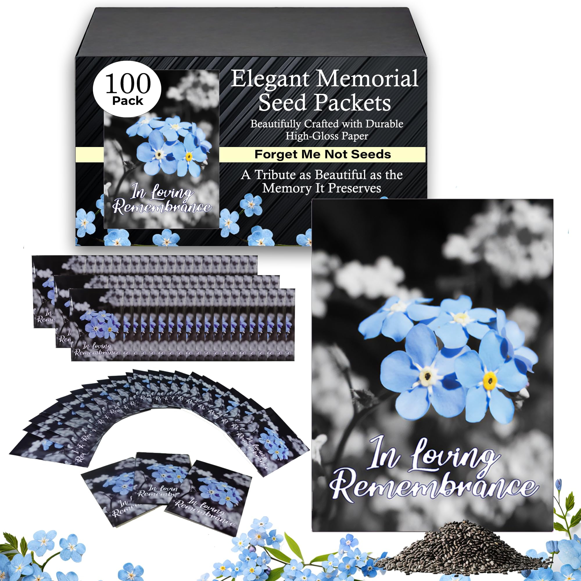 100pc Premium Pre-Filled CORNET Forget Me Not Seeds Packets Funerals ...