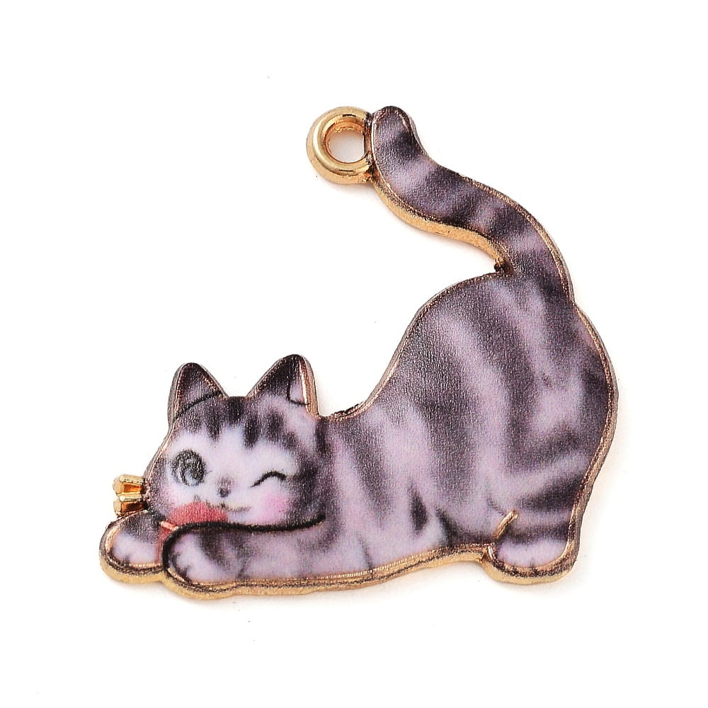 100pc Rack Plating Alloy Enamel Pendants Golden Cat Charm Gray ...