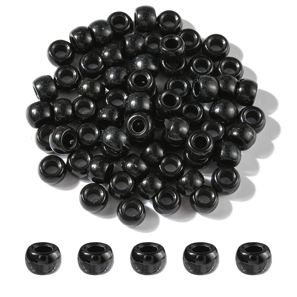 100pc Resin European Beads Large Hole Barrel Beads Black 8x5~6mm Hole ...