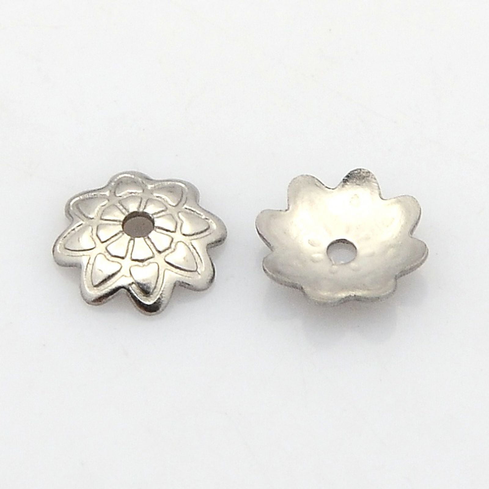 100pc Resistant 8-Petal 304 Stainless Steel Flower Bead Caps Stainless ...