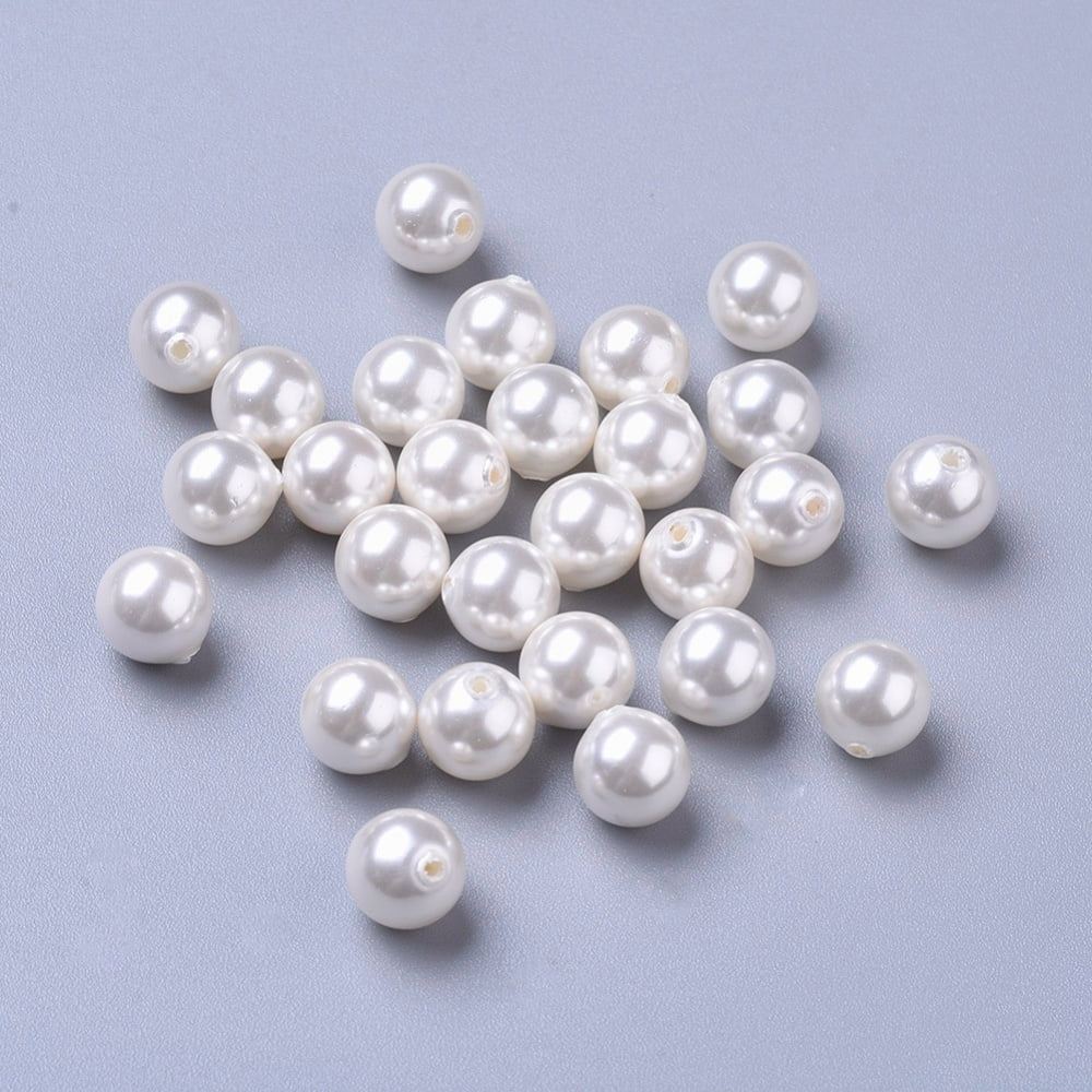 100pc Shell Pearl Beads Half Drilled Beads Polished Round White 8mm ...
