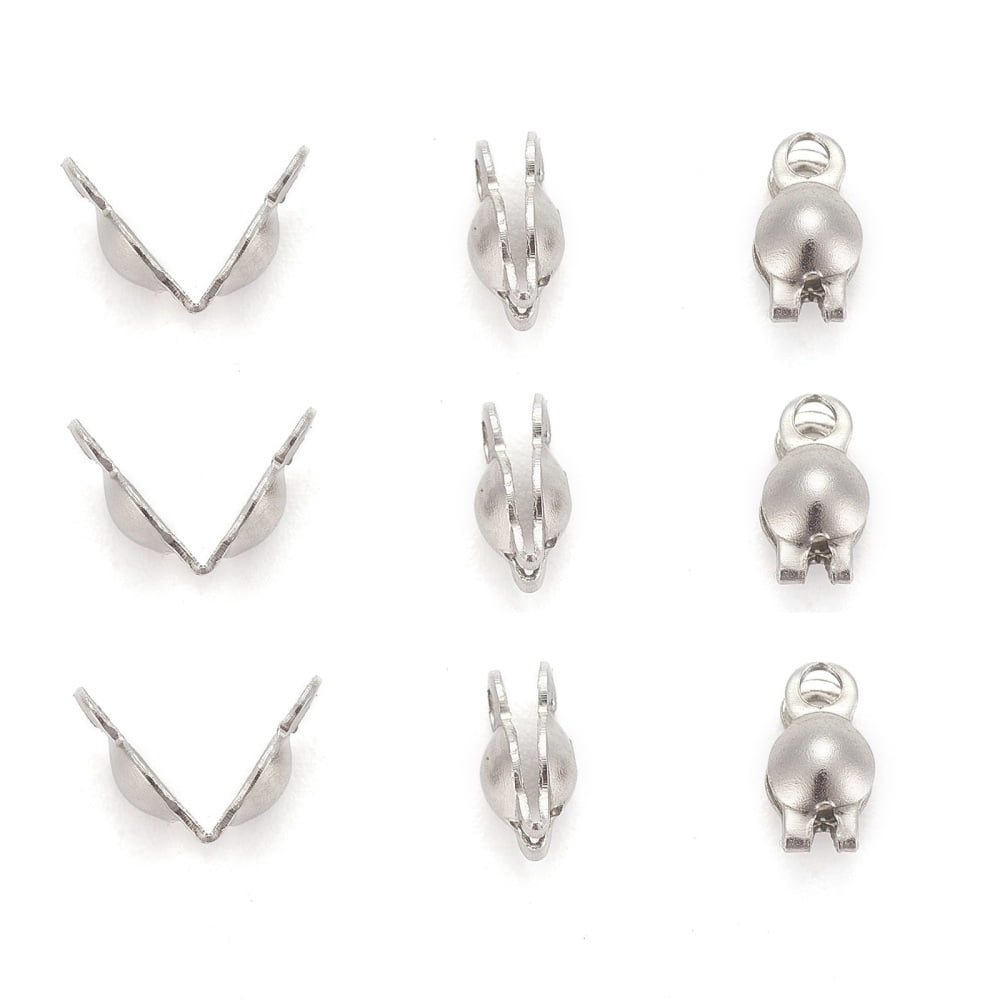 100pc Stainless Steel Bead Tips Calotte Ends Clamshell Knot Cover ...