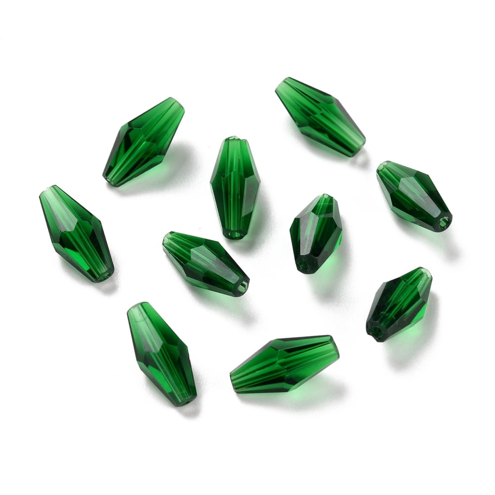 100pc Transparent K9 Glass Beads Faceted Bicone Green 12x6mm Hole: 1mm ...