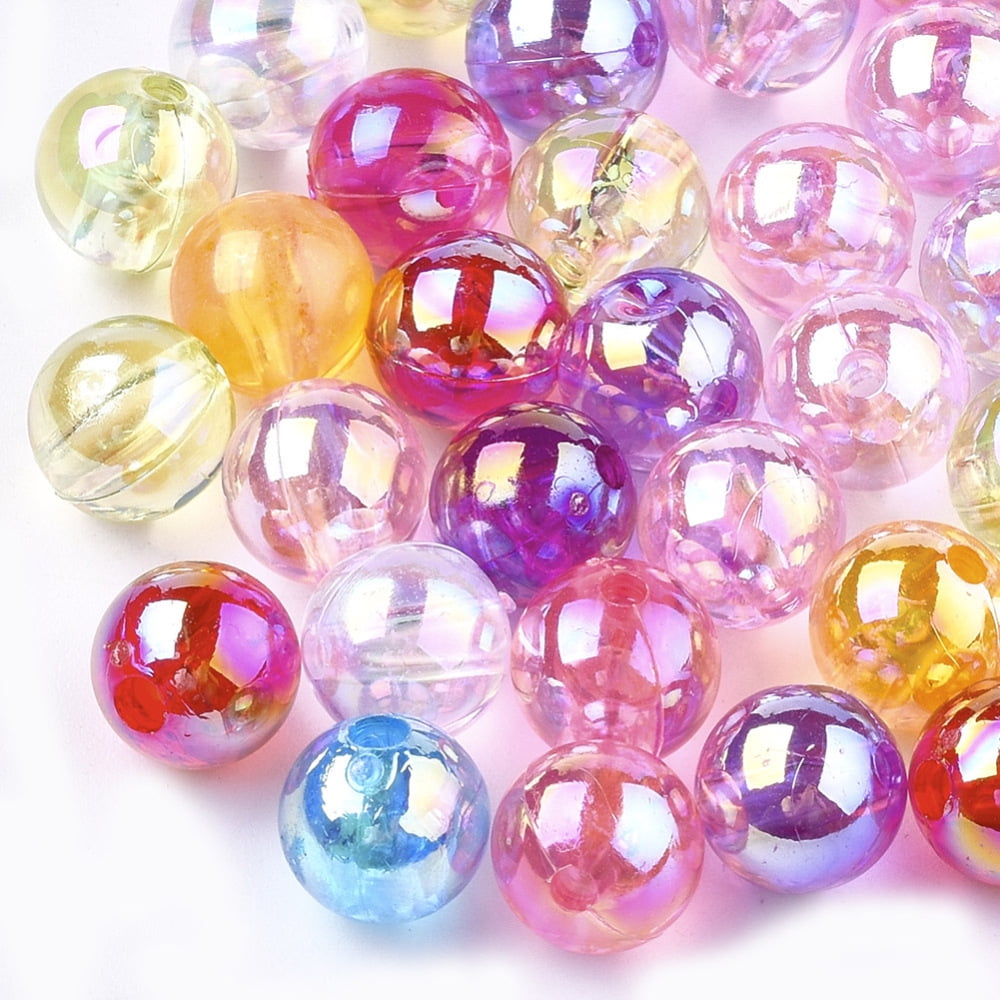 100pc Transparent Plastic Beads AB Color Plated Round Mixed Color 10mm ...