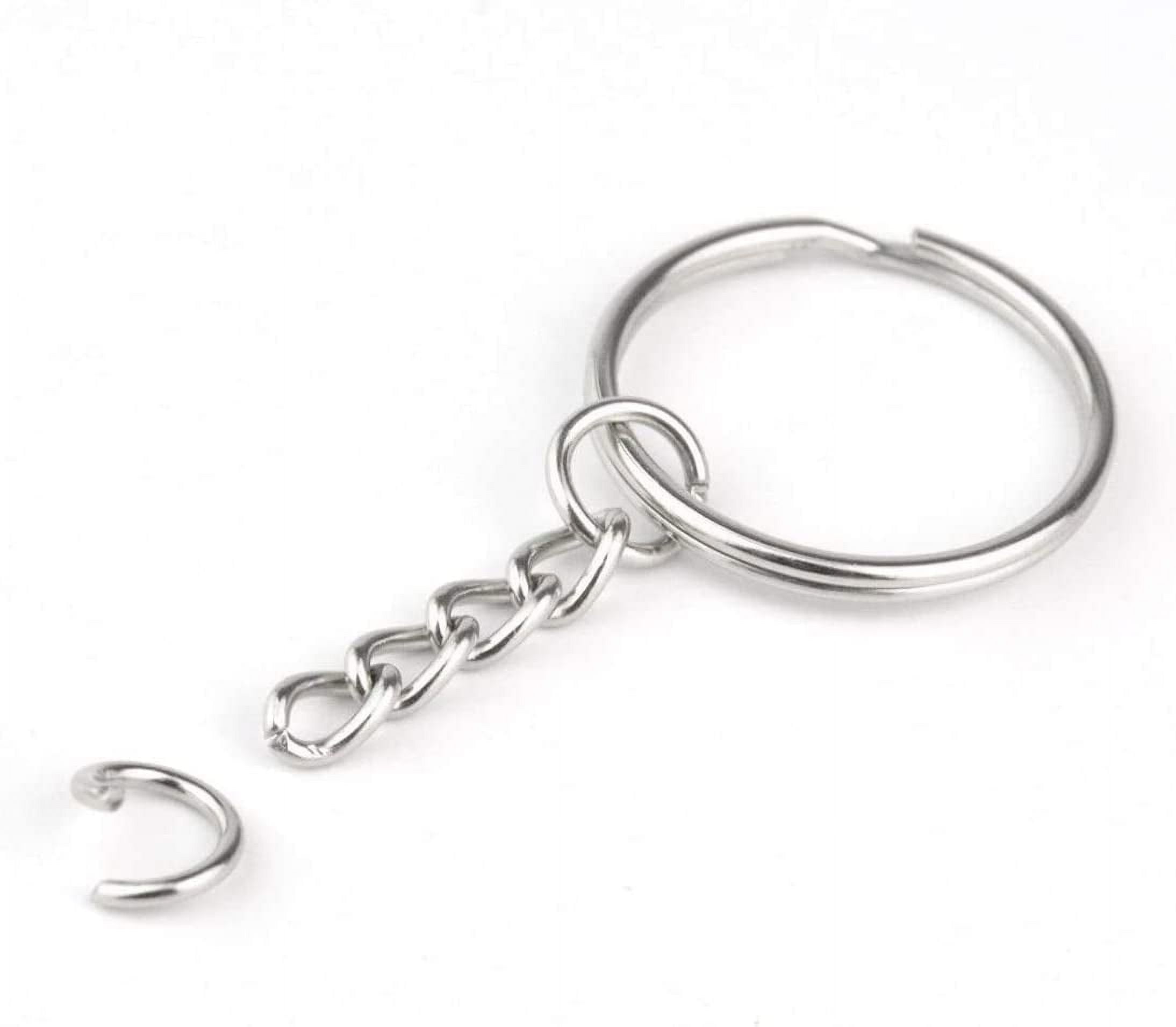 100pcs 1"/25mm Metal Split Key Ring with Chain Silver Key Ring Keychain ...