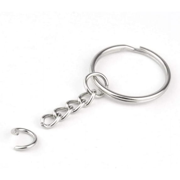 100pcs 1"/25mm Metal Split Key Ring with Chain Silver Key Ring Keychain ...