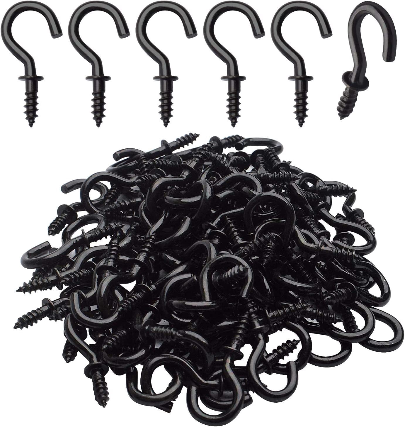 100pcs 1/2inch Black Screw Cup Hooks Screw-in Ceiling Hooks Cup Hanging ...