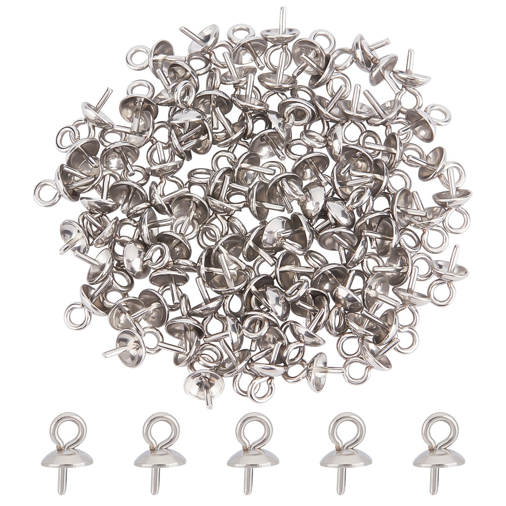 100pcs 1.5mm Small Hole Stainless Steel Cup Pearl Screw Eye Pin Bail ...