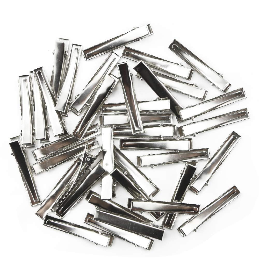 100pcs 1.77 Inch Silver Alligator Hair Clip Flat Top with Teeth Single ...