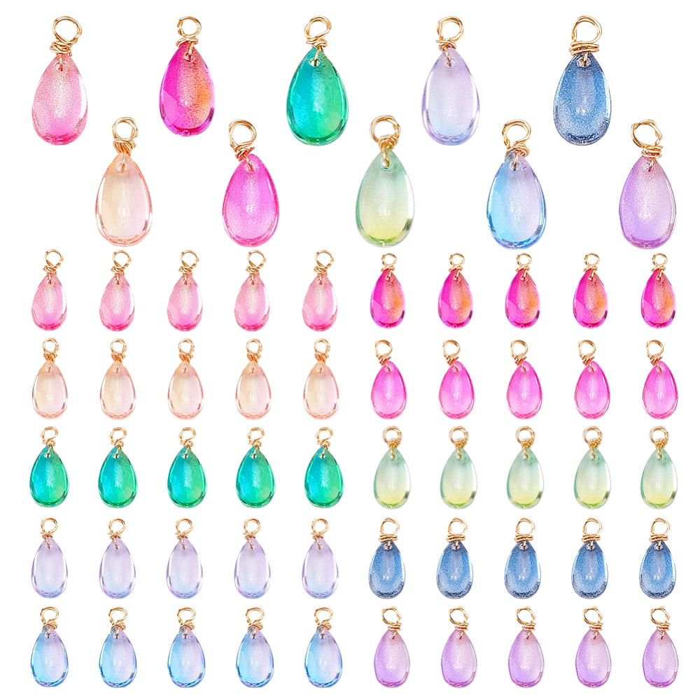 100pcs 10 colors Gradient color Glass Pendants Teardrop with Copper ...
