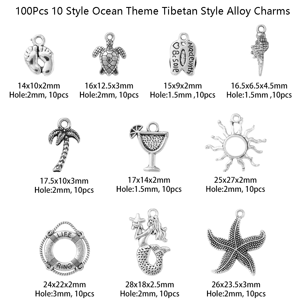 100pcs 10 style Ocean Theme Tibetan style Alloy Pendants Lead Free ...
