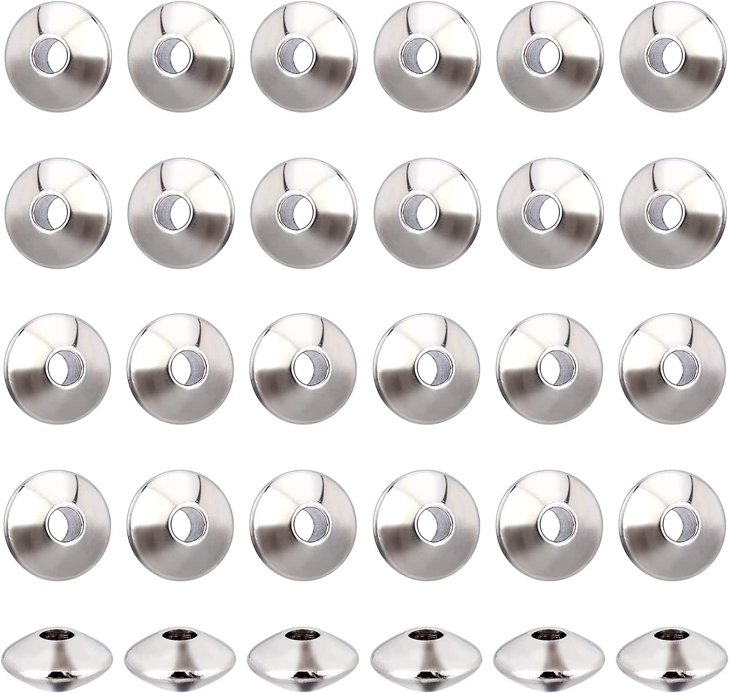 100pcs 100 Pcs 6mm Metal Spacer Beads 304 Stainless Steel Flat Round ...