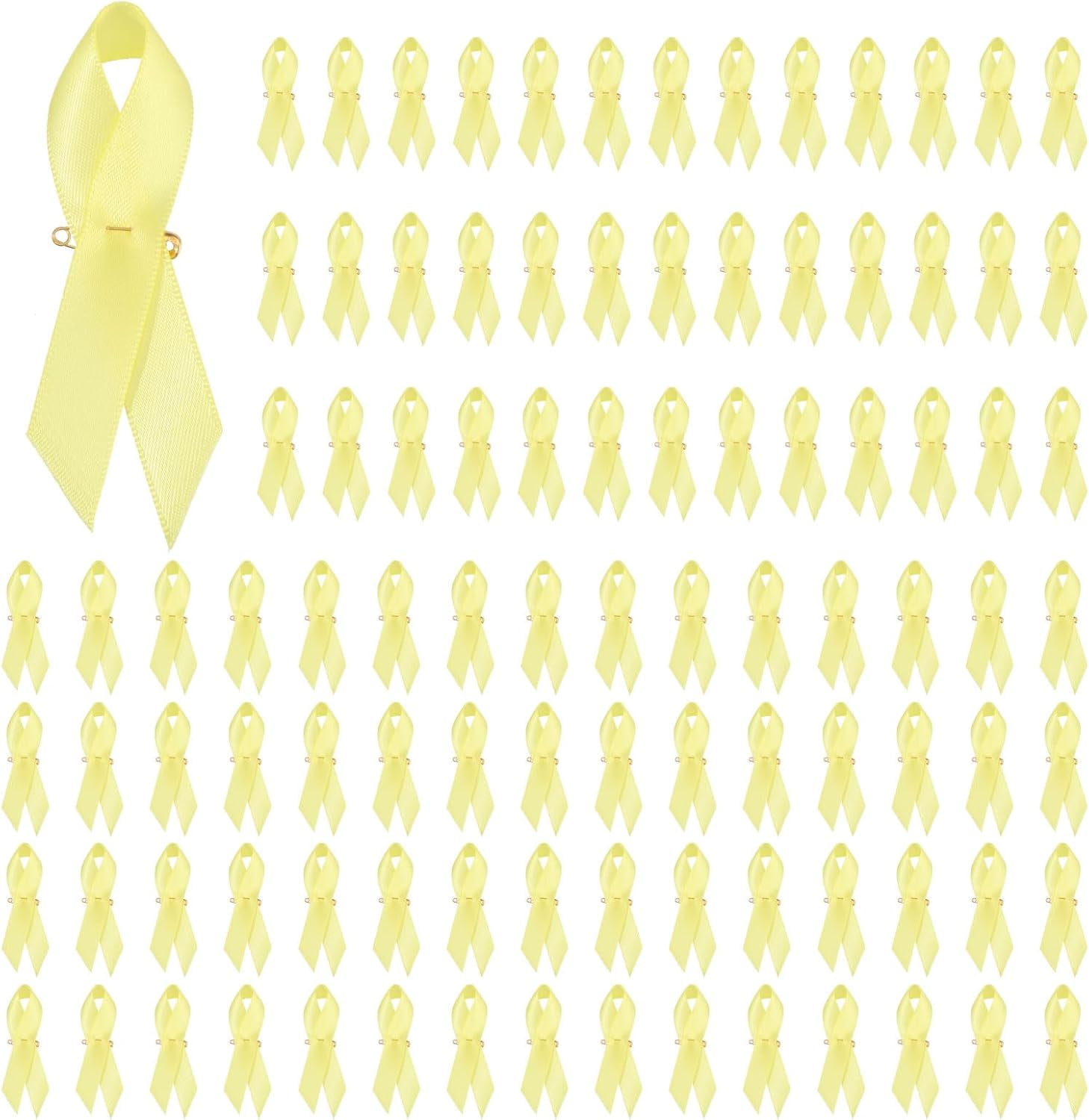100pcs 100Pcs Yellow Awareness Ribbon Satin Pins Ribbons with Safety ...