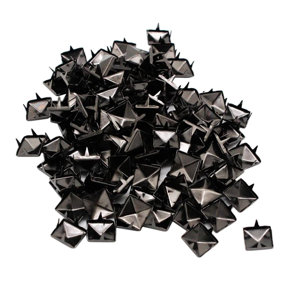 100pcs 10mm Square DIY Leathercraft Black Metal Punk Spikes Spots ...