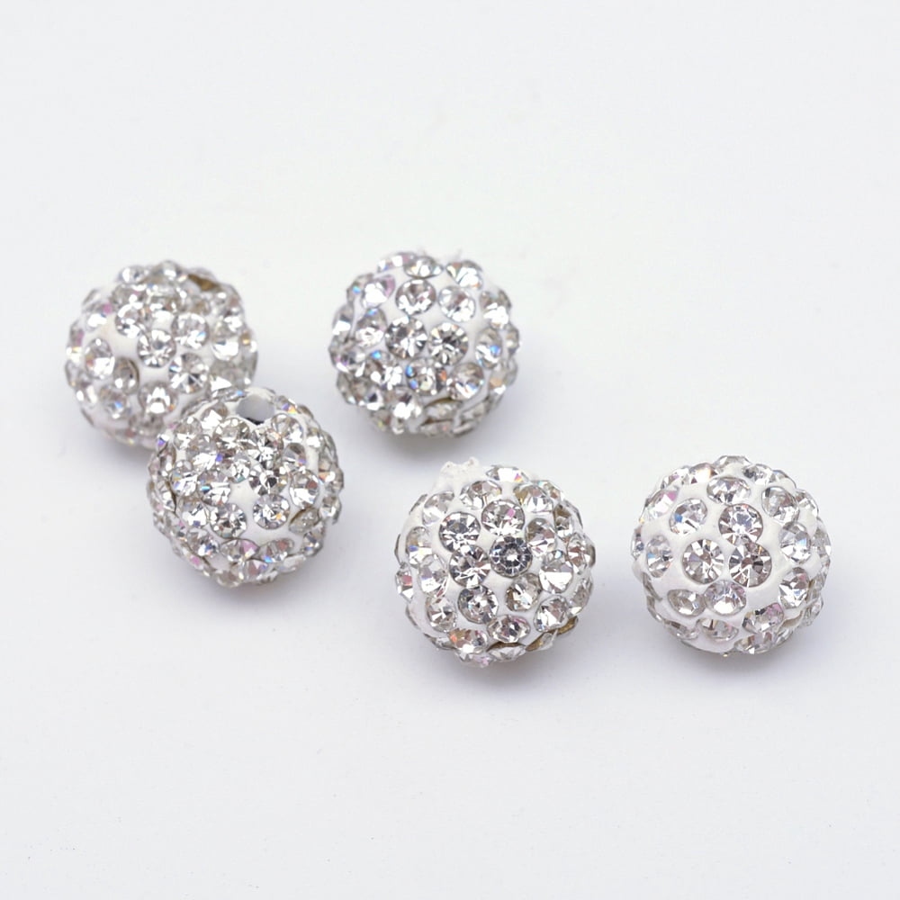100pcs 12mm White Rhinestone Beads Clay Pave Disco Ball Round Diamond ...