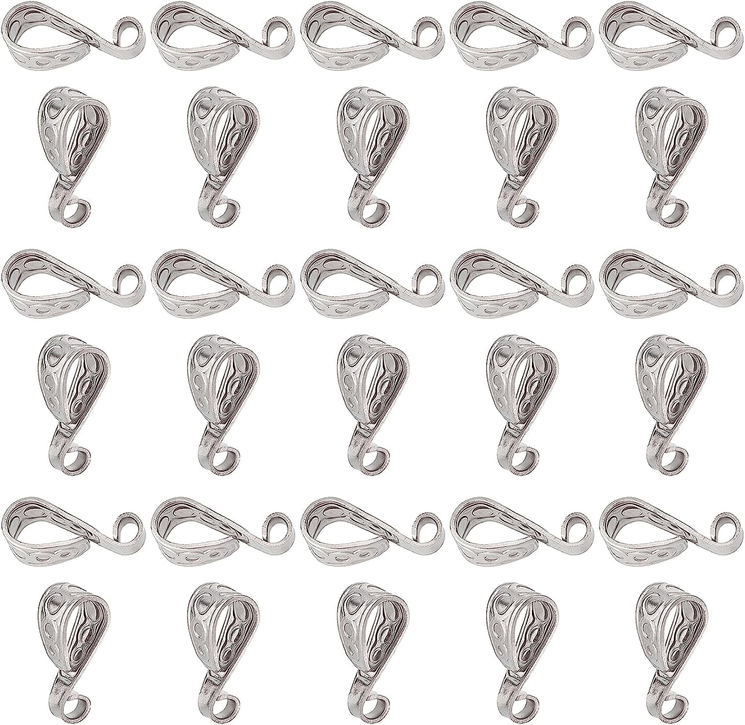 100pcs 15mm Teardrop Bail Beads Stainless Steel Hanger Links Ring ...