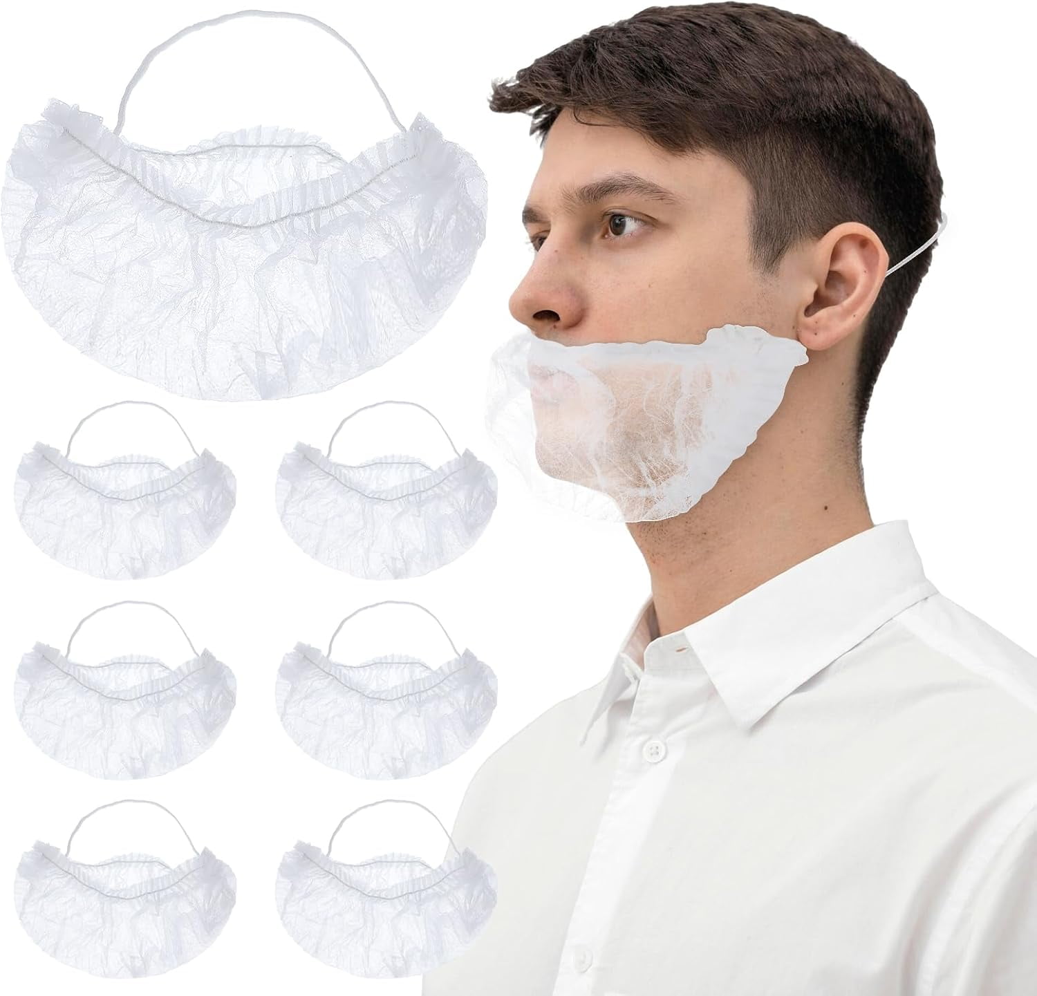 100pcs 18" White Disposable Beard Covers, Beard Nets, Breathable Beard ...
