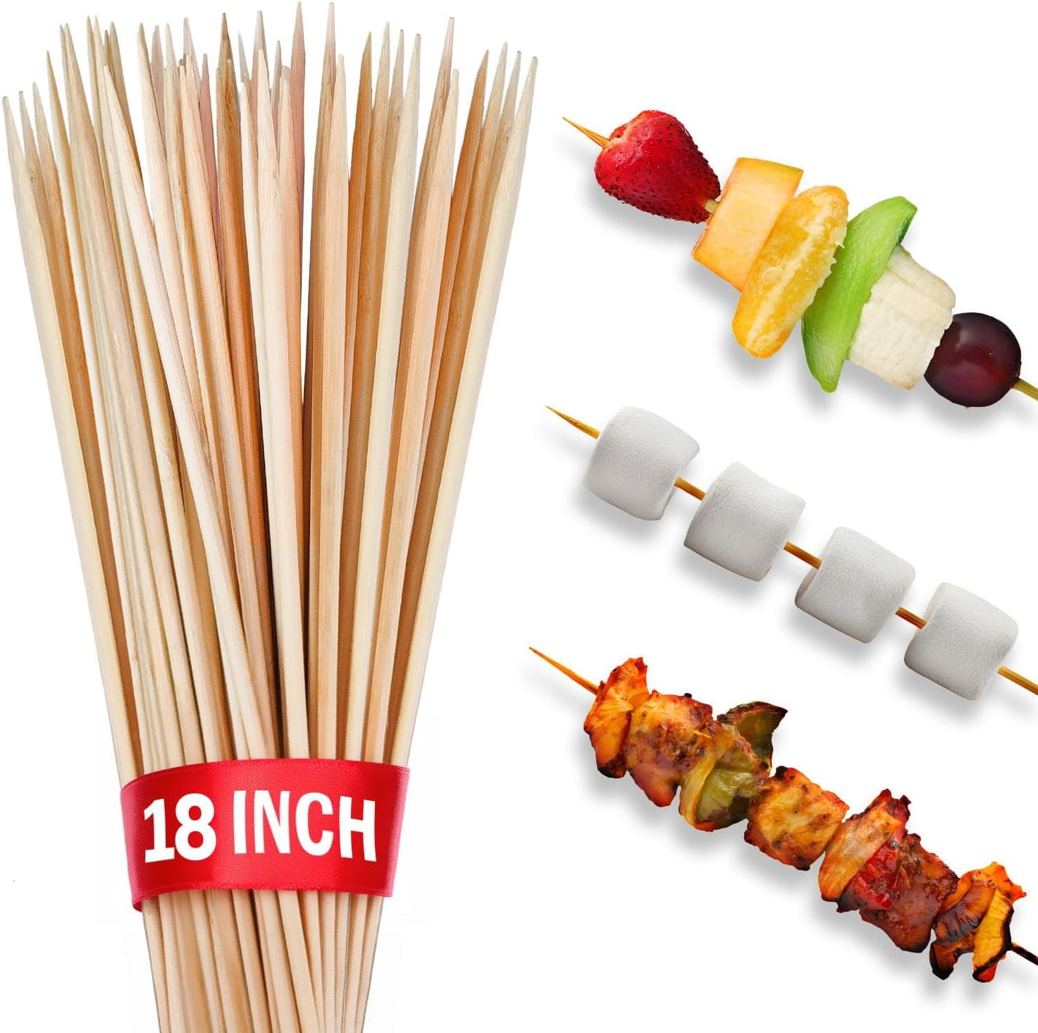 100pcs 18" long Bamboo Skewers Sticks for BBQ Kabob Grilling Barbecue ...