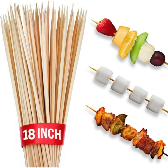 100pcs 18" long Bamboo Skewers Sticks for BBQ Kabob Grilling Barbecue ...