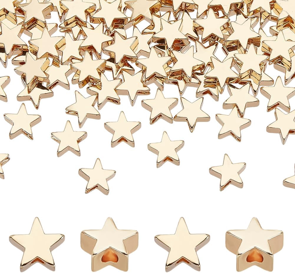 100pcs 18K Gold Plated Star Beads 6mm Star Charms Brass Spacer Beads ...