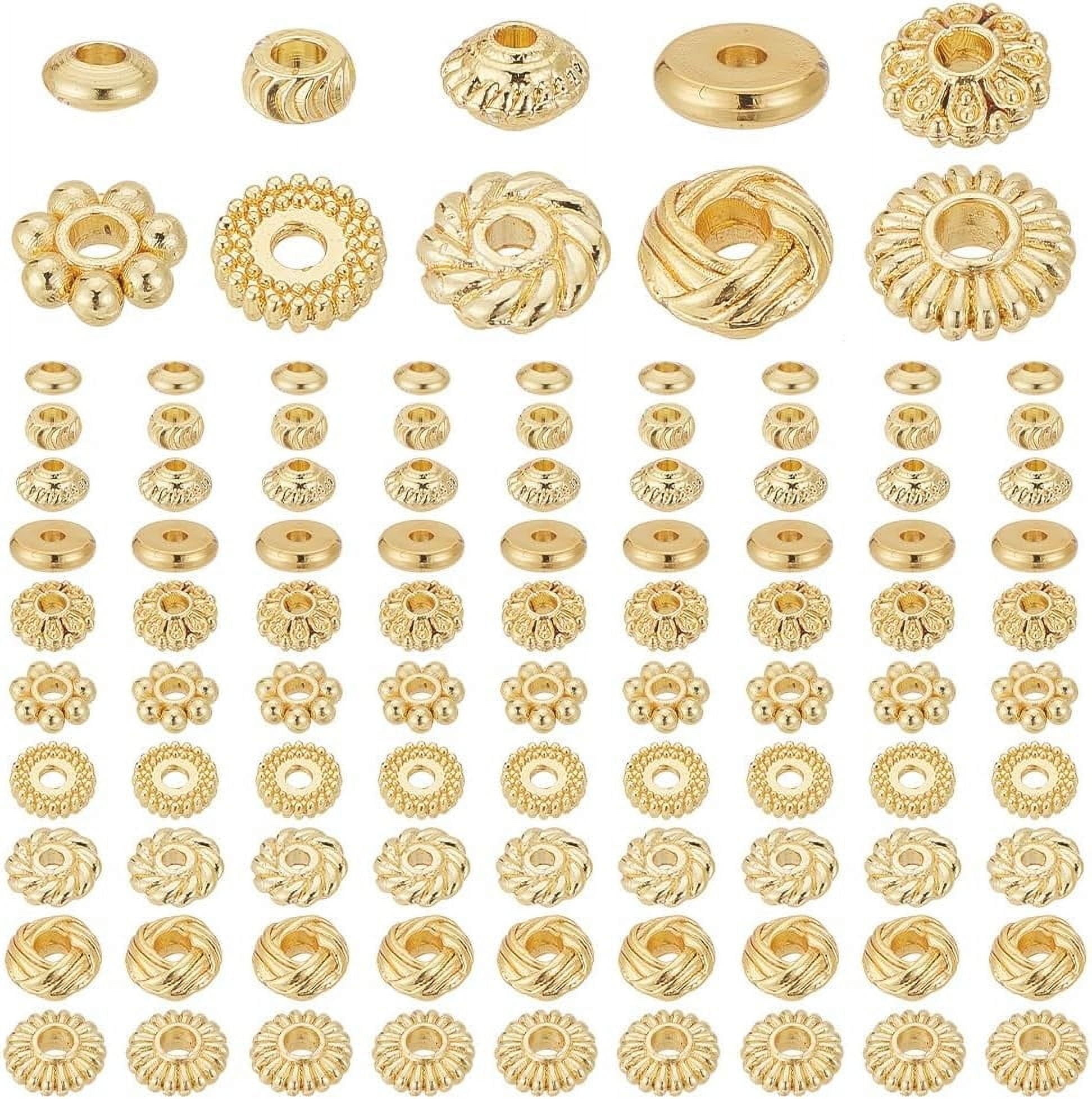 100pcs 18K Gold Spacer Beads 10 Styles Metal Beads Flat Round Gold ...