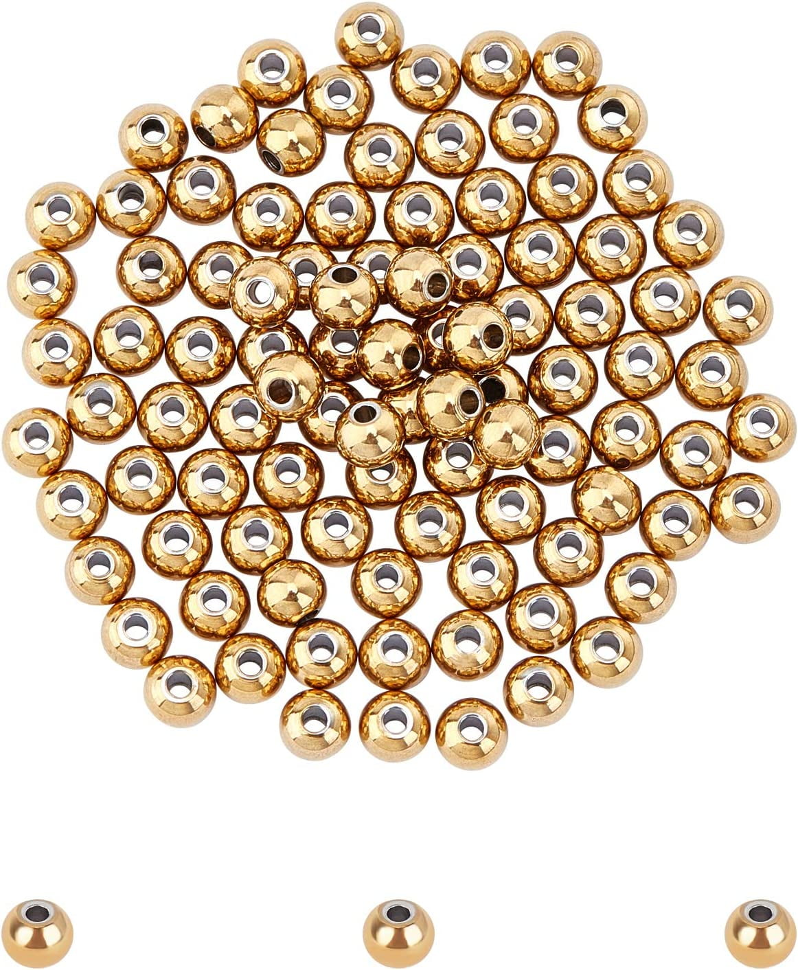 100pcs 1mm Small Rondelle Metal Beads Golden Spacer Beads 4mm Diameter ...