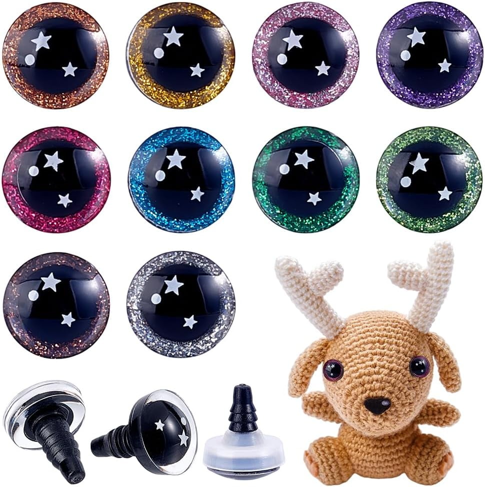 100pcs 20mm 3D Glitter Safety Eyes 10 Colors Crochet Eyes Amigurumi ...