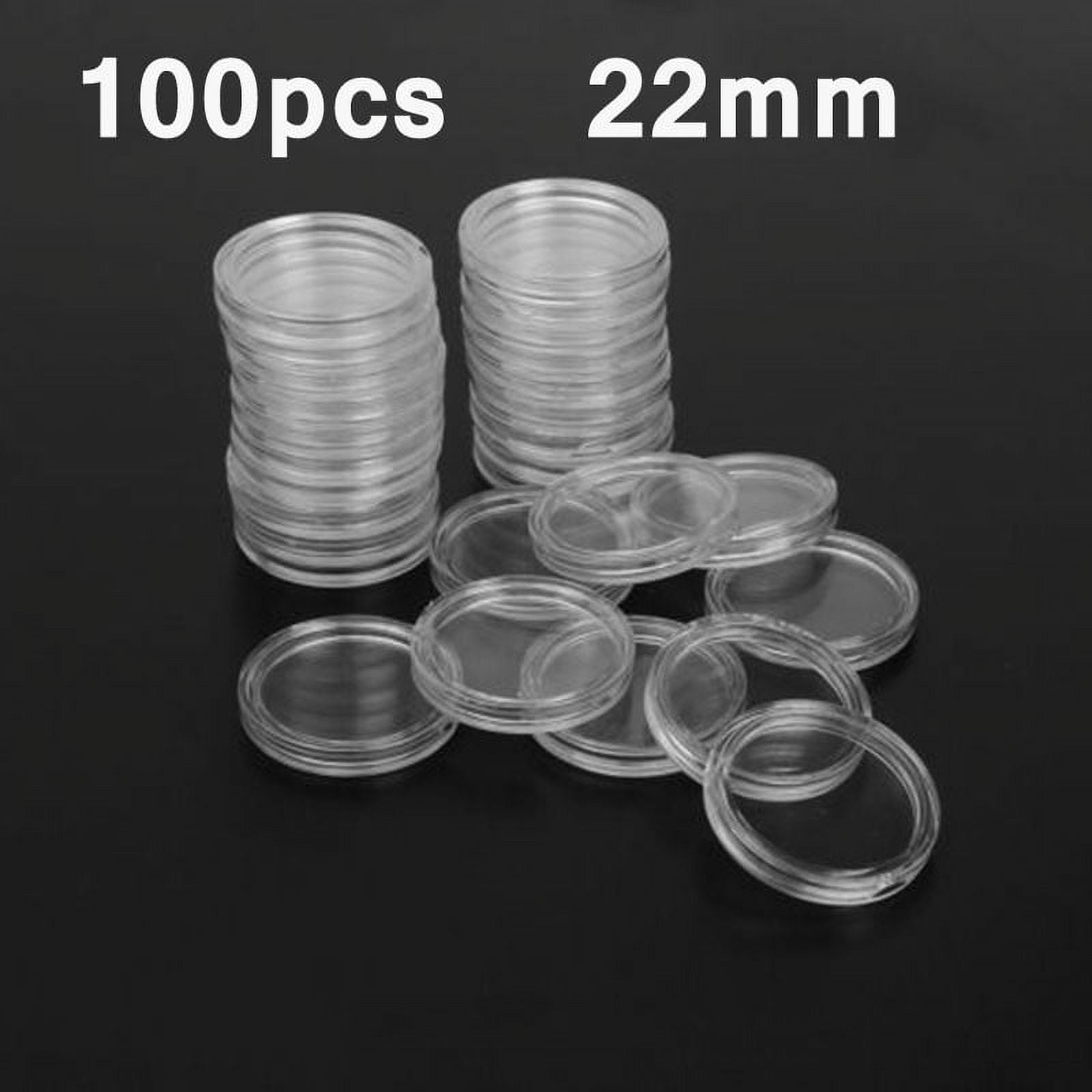 100pcs 22mm Clear Round Plastic Coin Capsules Container Storage Holder ...