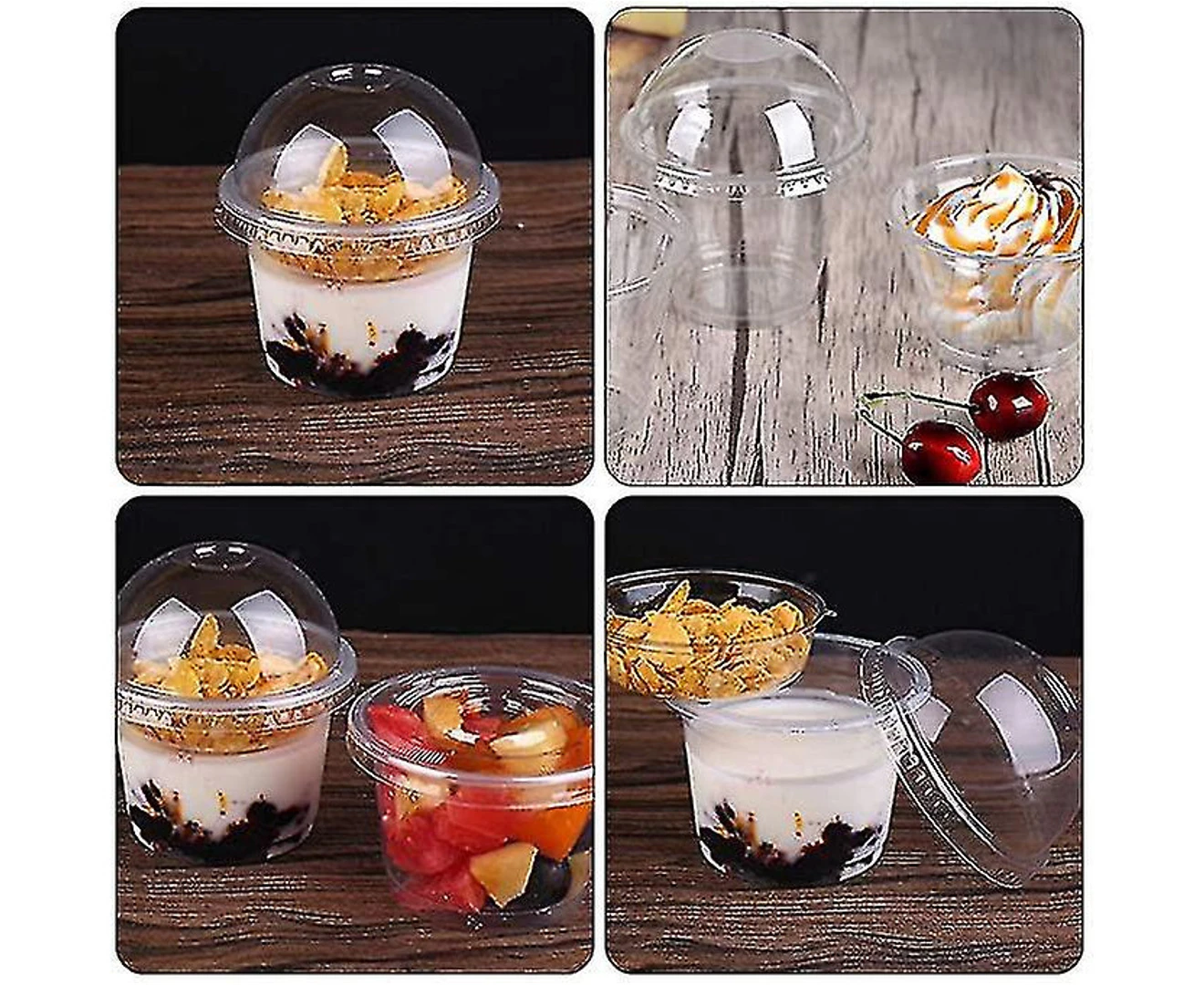100pcs 250ml Fruit Cups With Lid Small Lids Dome Ice Cream Yogurt ...