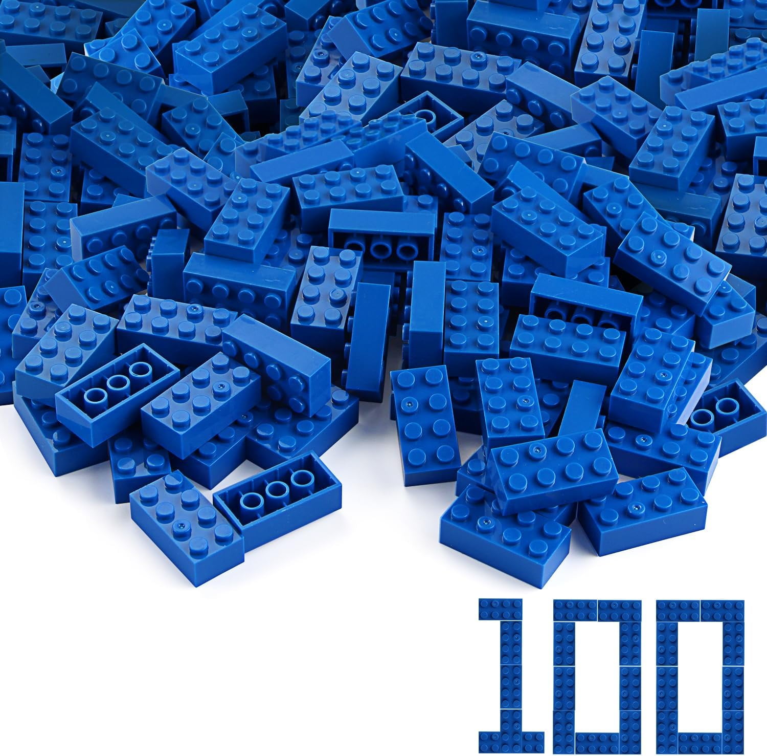 100pcs 2x4 Bricks Blue Pieces Classic Parts Bricks Building Creative ...