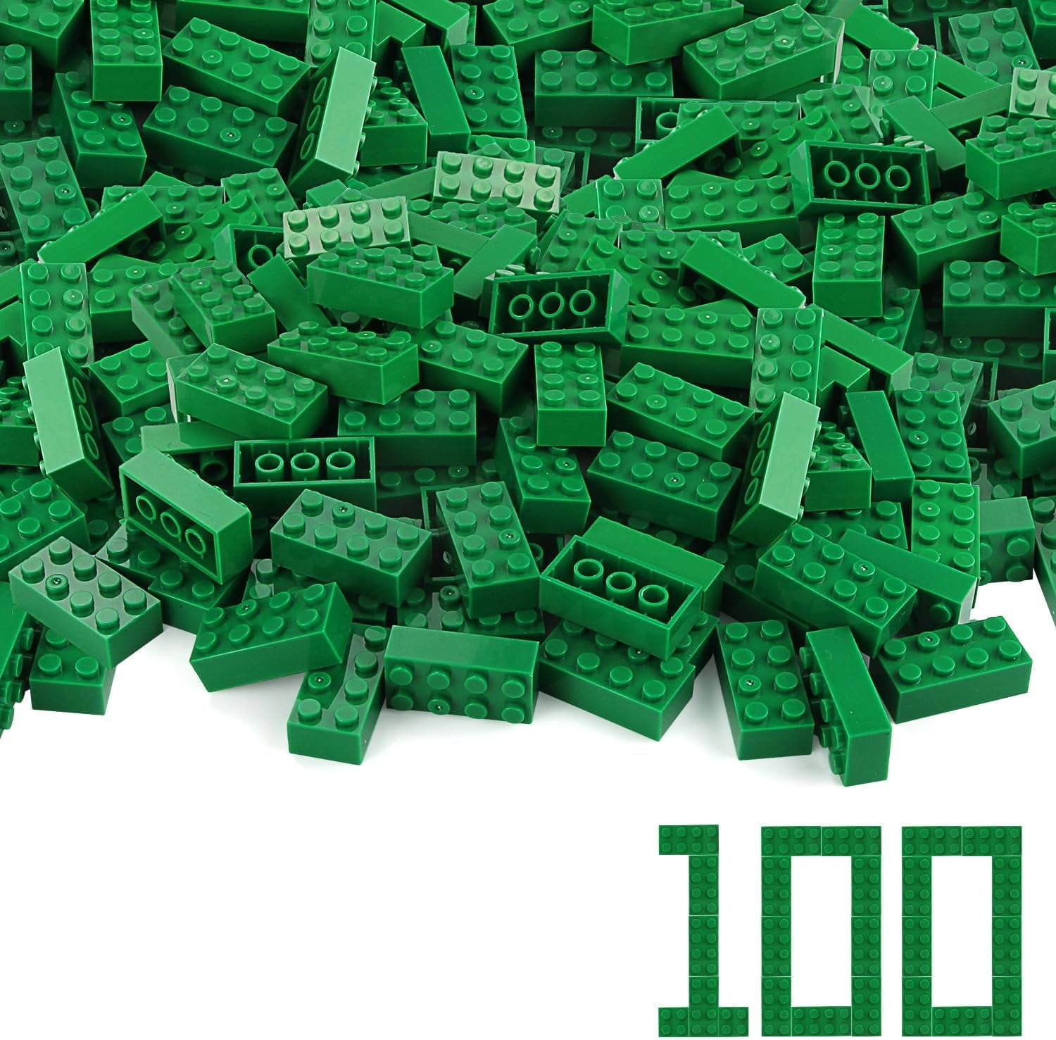 100pcs 2x4 Bricks Green Building Classic Pieces Parts Creative Play ...