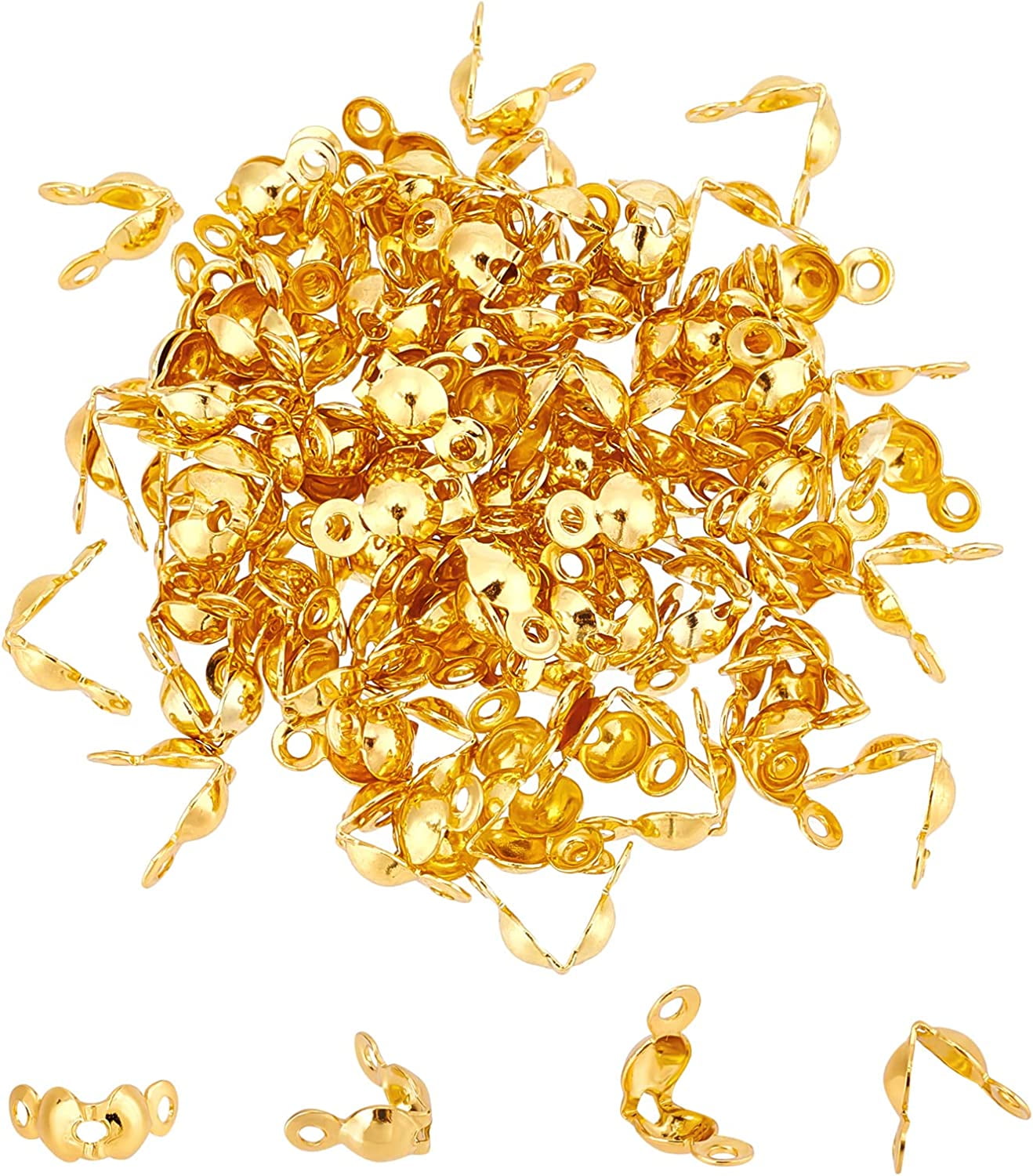 100pcs 304 Stainless Steel Bead Tips Golden Calotte Ends Clamshell Knot ...