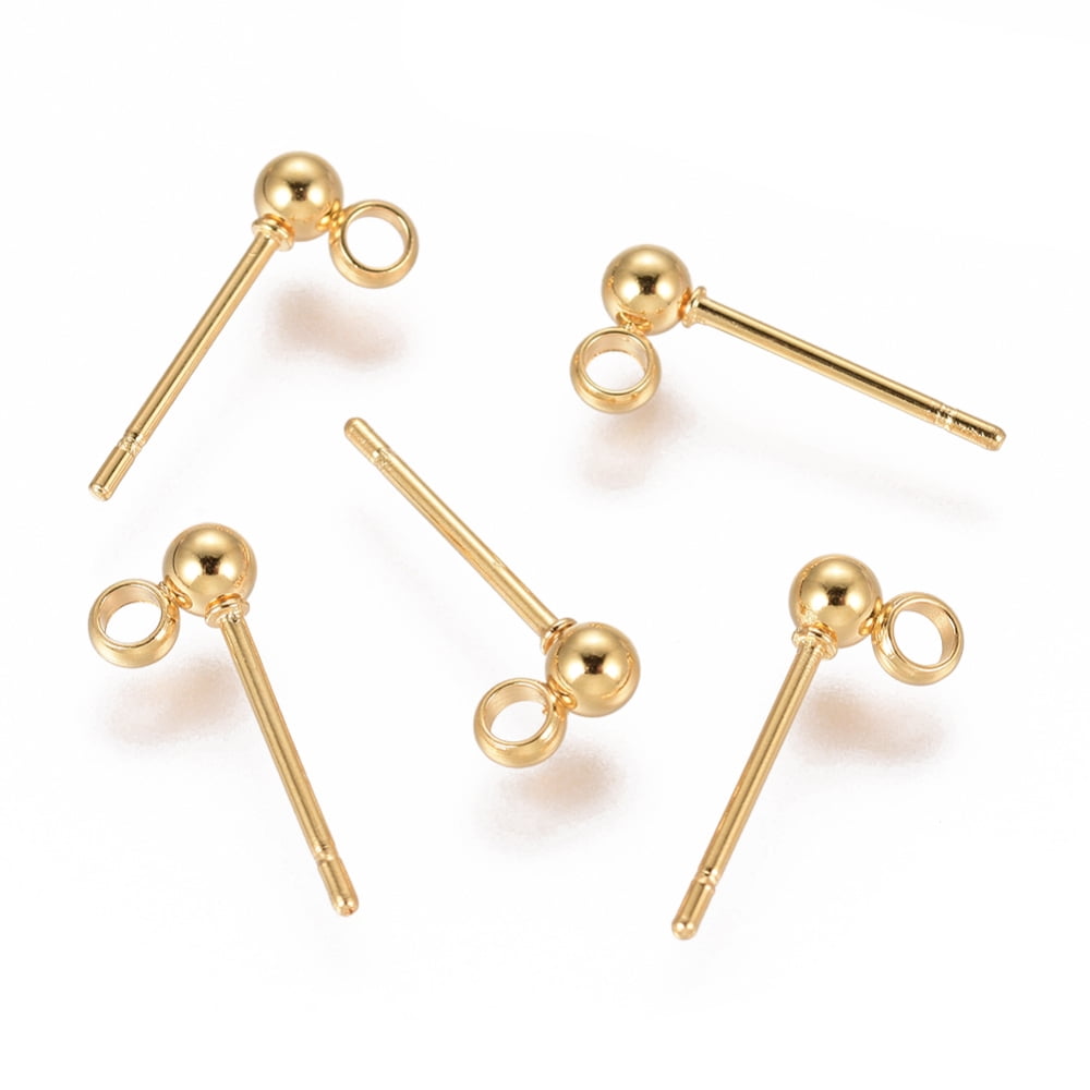 100pcs 304 Stainless Steel Ear Stud Components with Loop Ball Real 18k ...