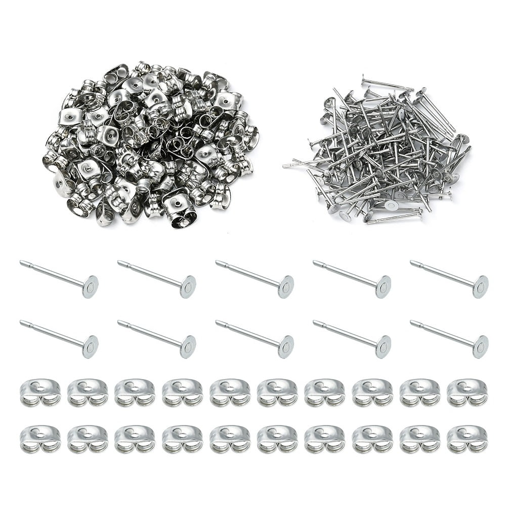 100pcs 304 Stainless Steel Stud Earring Findings Flat Round Pad Base ...