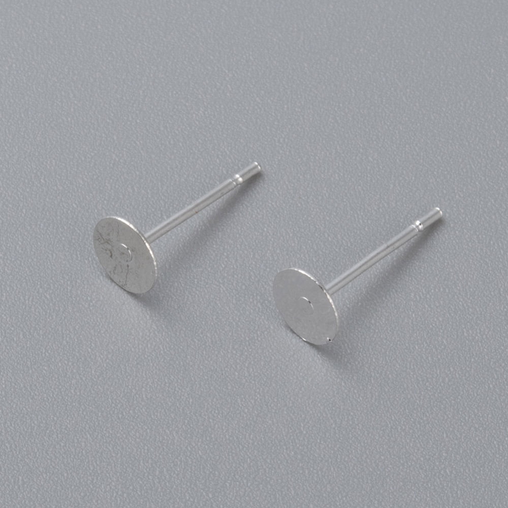 100pcs 304 Stainless Steel Stud Earring Findings Flat Round Silver 5x0 ...