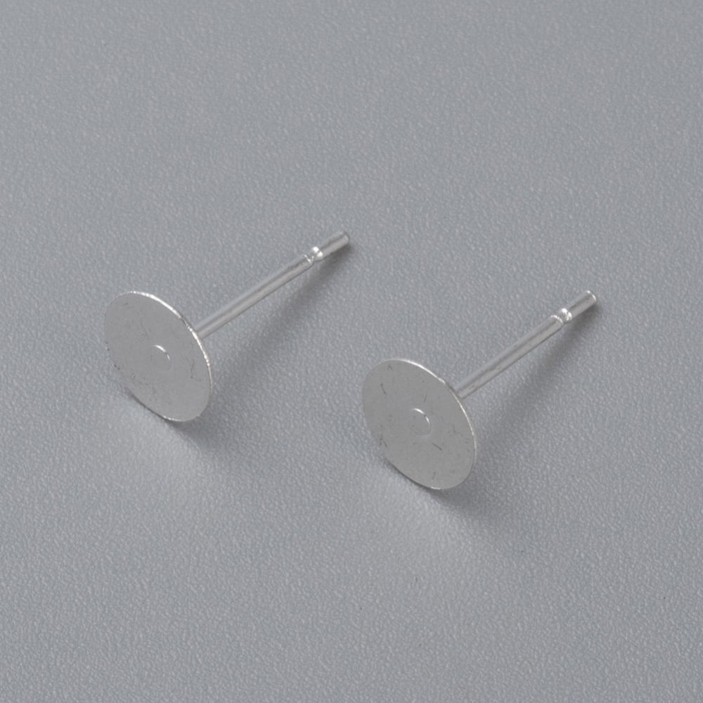 100pcs 304 Stainless Steel Stud Earring Findings Flat Round Silver 6x0 ...