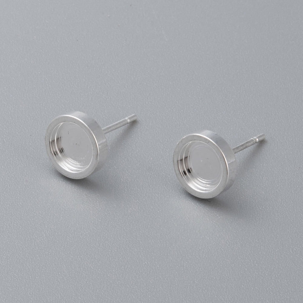 100pcs 304 Stainless Steel Stud Earring Findings Flat Round Silver Tray ...