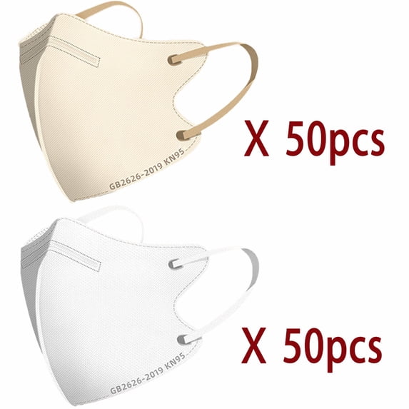 100pcs 3D Stereo KN95 Face Mask White and Khaki 4 Layer Cup Dust Safety ...