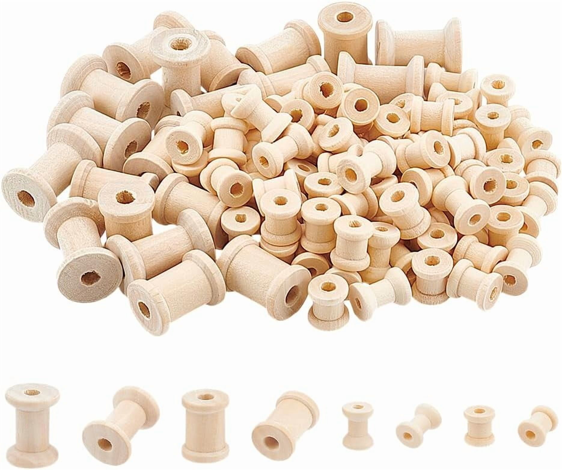 100pcs 4 Sizes Wooden Empty Spools Mini Wire Weaving Bobbins 2 Colors ...