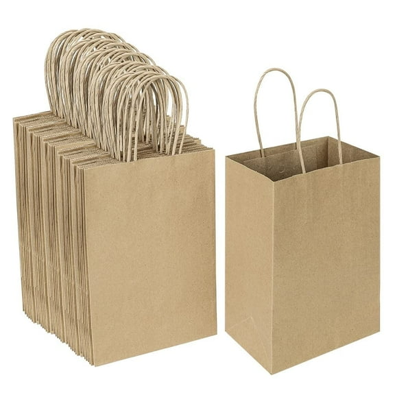 100 Pack 5.25x3.25x8.25 Inch Small Orange Kraft Paper Bags with Handles ...