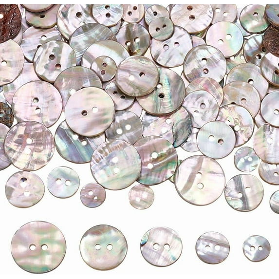 100pcs 5 Sizes Round Shell Buttons 10/12/15/18/20mm Natural Shell ...